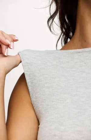 NUUDS Slinky Boat Neck Rib Tank - Heather Grey