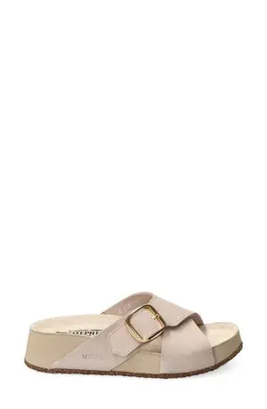 Mephisto Buckle Strap Wedge Slides - Sand
