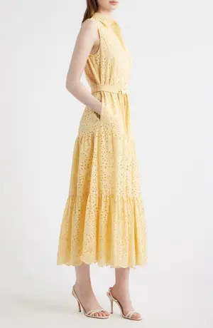 Kobi Halperin Eyelet Tie Waist Sleeveless Maxi Dress - Chamomile