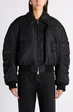 Bottega Veneta Intrecciato Collar Water Repellent Padded Nylon Bomber Jacket