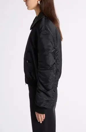 Bottega Veneta Intrecciato Collar Water Repellent Padded Nylon Bomber Jacket