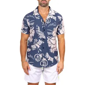 MACEOO Marthyr0400 Short Sleeve Camp Shirt - Blue
