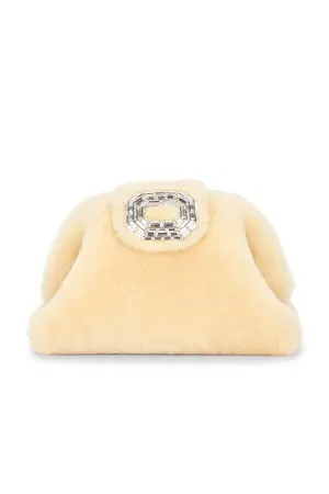 Amina Muaddi Camelia Shearling Bag - Beige