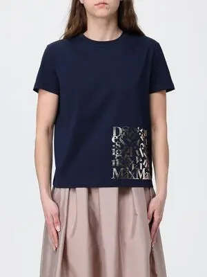 Max Mara Cotton Jersey T-shirt With Logo Detail - Blue