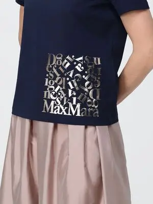 Max Mara Cotton Jersey T-shirt With Logo Detail - Blue