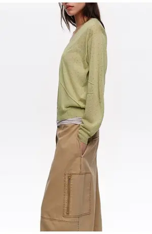 Bimba Y Lola Polka Dot V-neck Long Sleeve Sweater - Dots Mini Olive