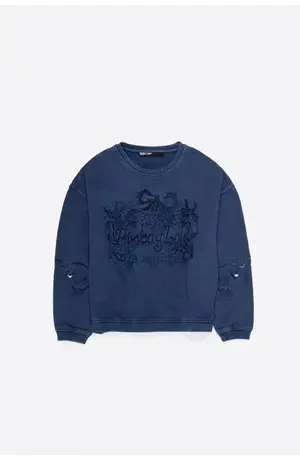 Bimba Y Lola Oversized Sweatshirt With Maxi Broderie Anglaise Logo