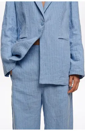Bimba Y Lola Striped Washed Linen Wide-leg Trousers