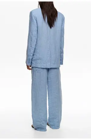 Bimba Y Lola Striped Washed Linen Wide-leg Trousers