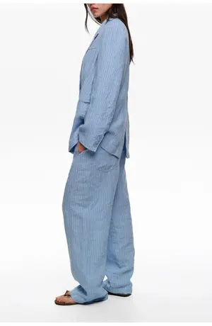 Bimba Y Lola Striped Washed Linen Wide-leg Trousers