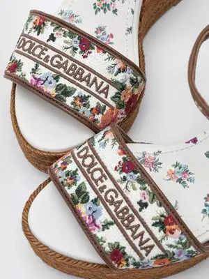 Dolce & Gabbana Nappa Wedge Sandals With Floral Embroidery