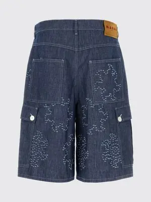 Marni Printed Cotton Denim Cargo Shorts - Blue