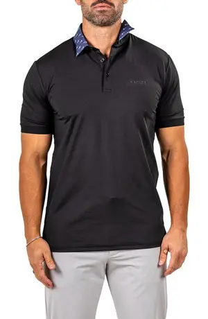 MACEOO Marthyr0021 Contrast Collar Golf Polo - Black