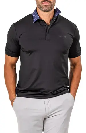 MACEOO Marthyr0021 Contrast Collar Golf Polo - Black