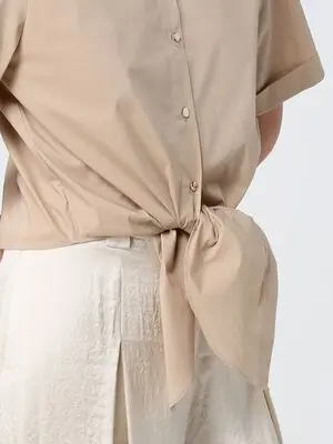 Liu Jo Cropped Cotton Shirt With Front Tie Detail - Beige