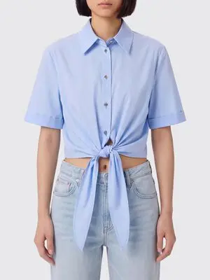 Liu Jo Cropped Cotton Shirt With Front Tie Detail - Gnawed Blue