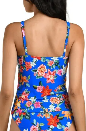 La Blanca Printed Tie Neck Tankini Top