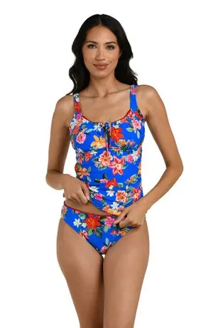 La Blanca Printed Tie Neck Tankini Top