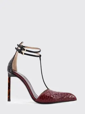 TOM FORD Crocodile Print Leather Pumps With Adjustable Ankle Strap - Red