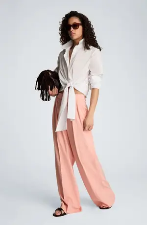 KENNETH COLE Double Pleat Wide Leg Trousers - Soft Peach