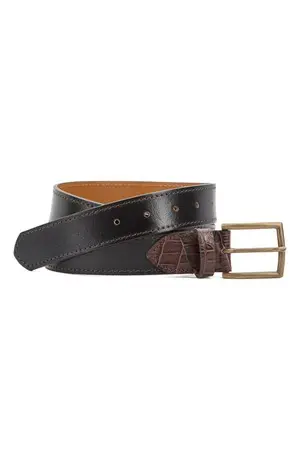 Johnston & Murphy Croc Embossed Leather Belt - Black