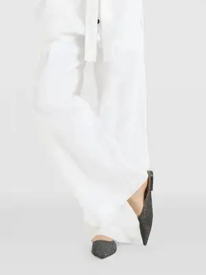 Brunello Cucinelli Embellished Mesh Flat Mules - Grey