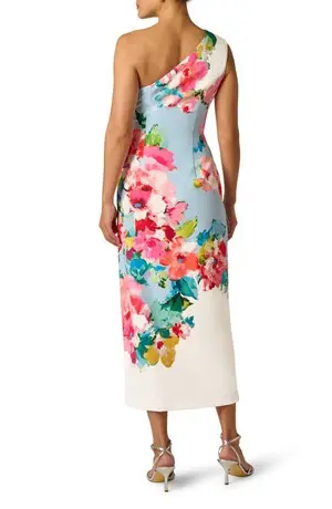 Adrianna Papell One-shoulder Floral Gown