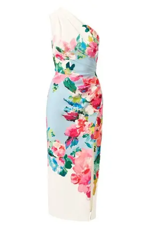 Adrianna Papell One-shoulder Floral Gown