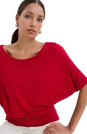 MARCELLA Elena Asymmetric Batwing Top - Red