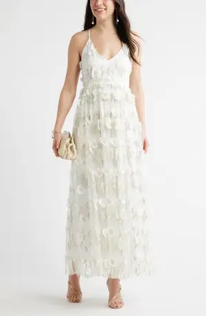 Chelsea28 3-d Metallic Floral Gown