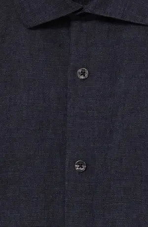 REISS Holiday Short Sleeve Linen Button-up Shirt - Navy