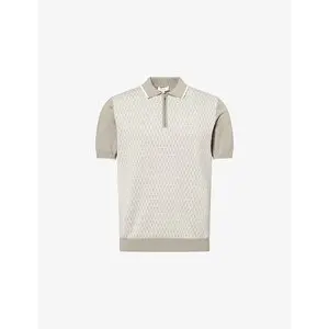 ARNE Herringbone Zip-up Cotton-knit Polo Top