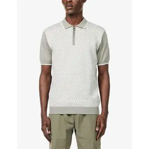 ARNE Herringbone Zip-up Cotton-knit Polo Top