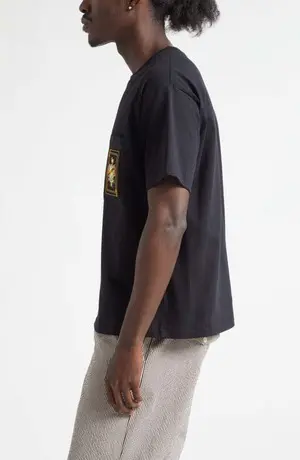 BODE Bullion Card Embroidered Cotton Pocket T-shirt - Black