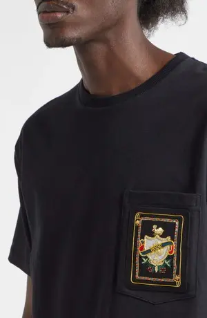 BODE Bullion Card Embroidered Cotton Pocket T-shirt - Black