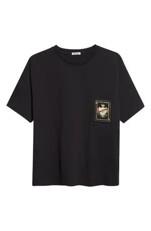 BODE Bullion Card Embroidered Cotton Pocket T-shirt - Black