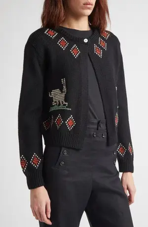 BODE Bunny Cross-stitch Wool Cardigan