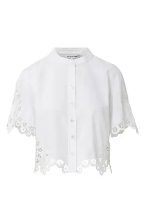 Veronica Beard Aleck Eyelet Embroidery Button-up Top - White