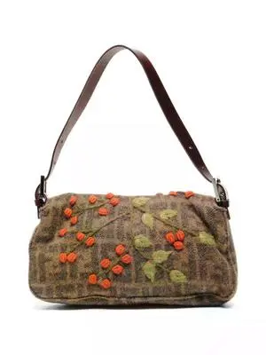 Fendi 1990s Floral Wool Shoulder Bag - Brown