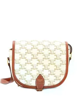 Celine Folco Bag Triomphe Coated Canvas Medium Crossbody Bag - Neutrals