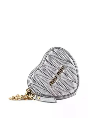 Miu Miu Heart Chain Coin Purse Matelasse Leather Pouch - Silver