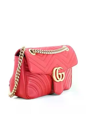 Gucci Gg Marmont Flap Medium Shoulder Bag Matelasse Leather - Red