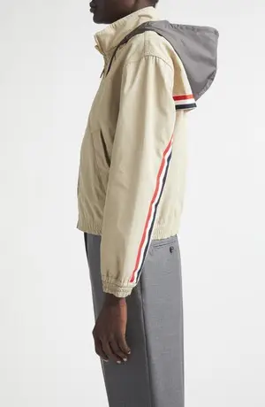 Thom Browne Track Jacket With Stowaway Hood - Beige