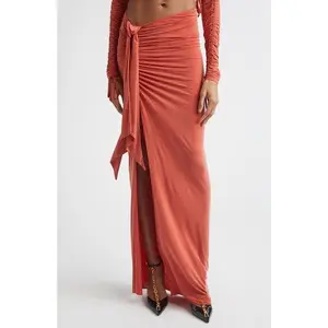 Balmain Side Drape Ruched Jersey Skirt - Dark Red