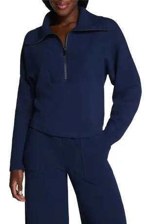 Spanx Airessentials French Rib Quarter Zip Pullover - Timeless Navy