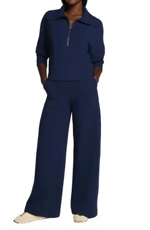 Spanx Airessentials French Rib Quarter Zip Pullover - Timeless Navy