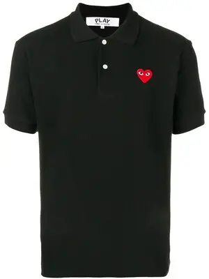 Play Comme Des Garcon Red Heart Cotton Polo Shirt - Black