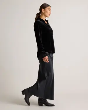 Quince Stretch Silk Velvet Long Sleeve Shirt - Black