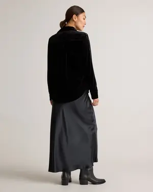 Quince Stretch Silk Velvet Long Sleeve Shirt - Black