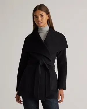 Quince Double-faced Merino Wool Draped Collar Short Wrap Coat
